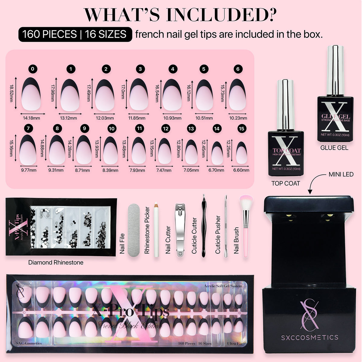 SXC Cosmetics X-Pro Tips French Tip Press on Nails – Short Almond Fren