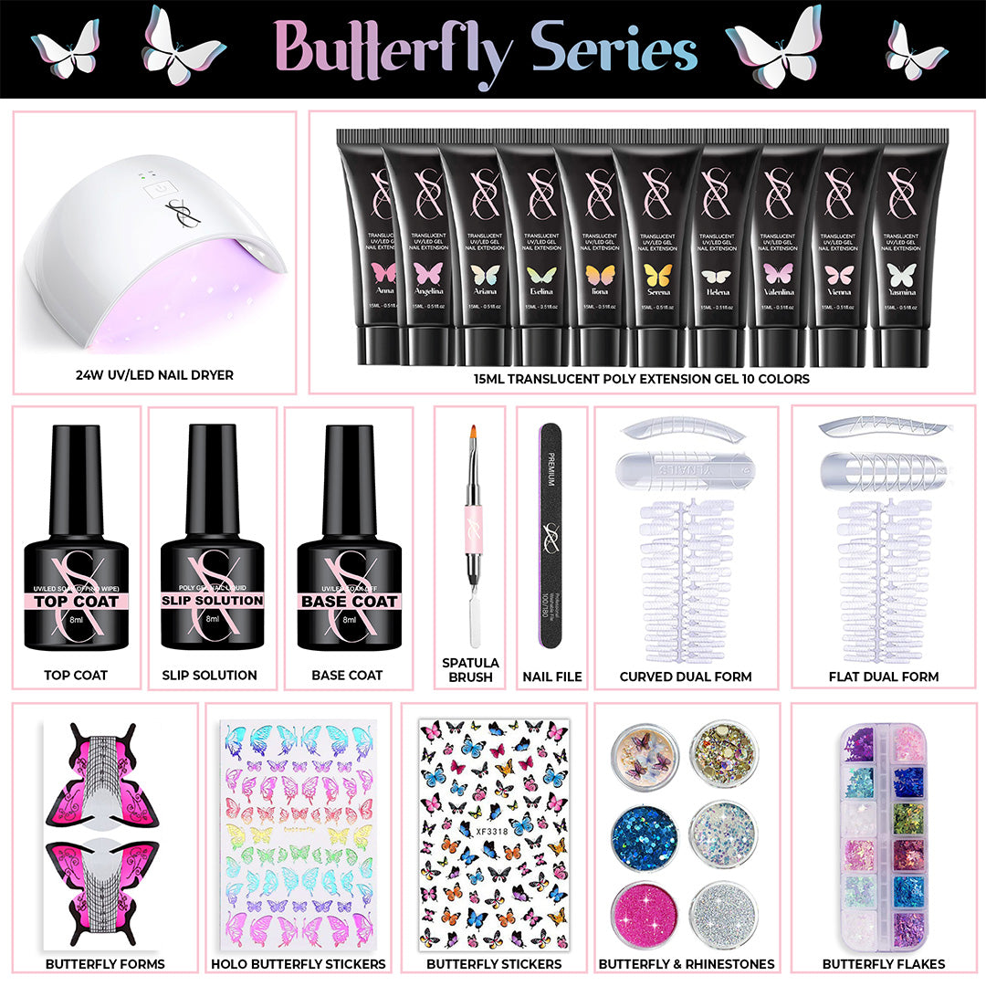 SXC Cosmetics Poly Extension Gel Nail Kit - Butterfly Series